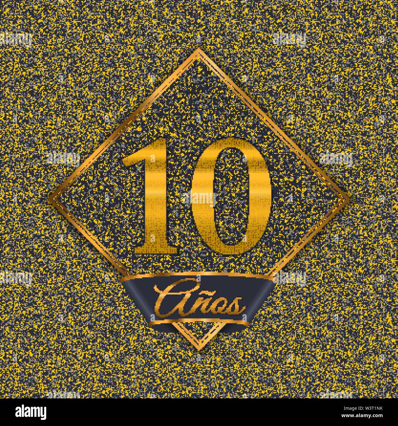 Spanish golden number ten years (10 years) celebration design ...