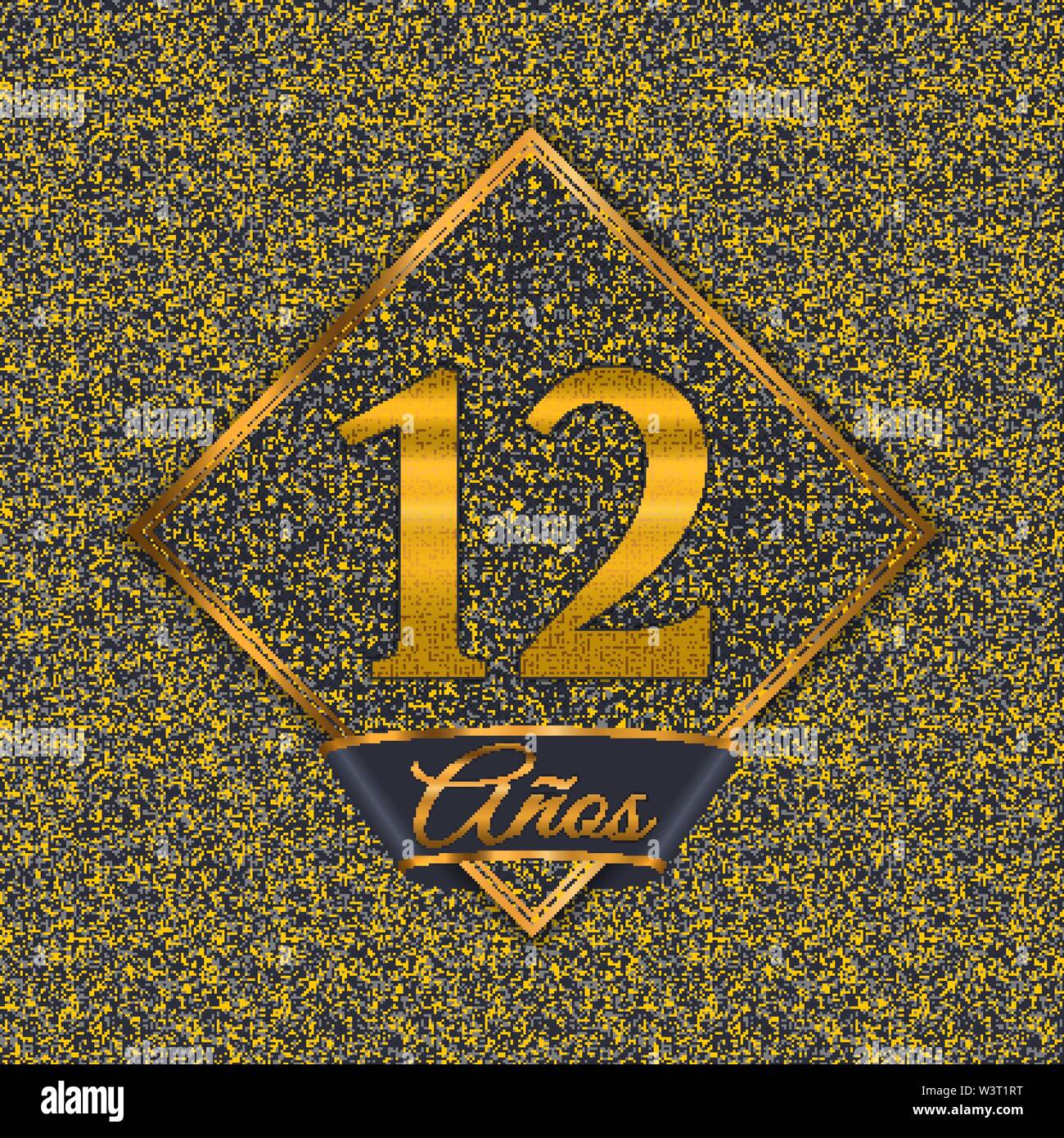 Spanish golden number twelve years (12 years) celebration design ...