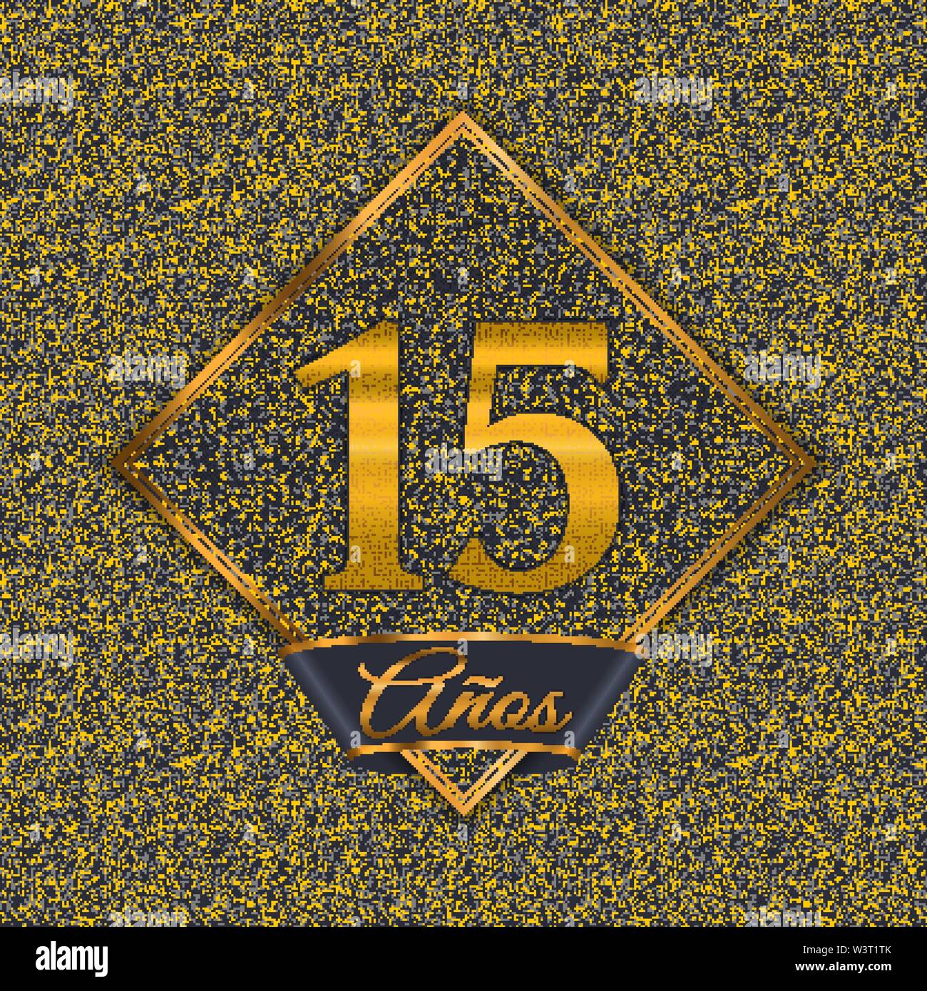 Spanish golden number fifteen years (15 years) celebration design ...