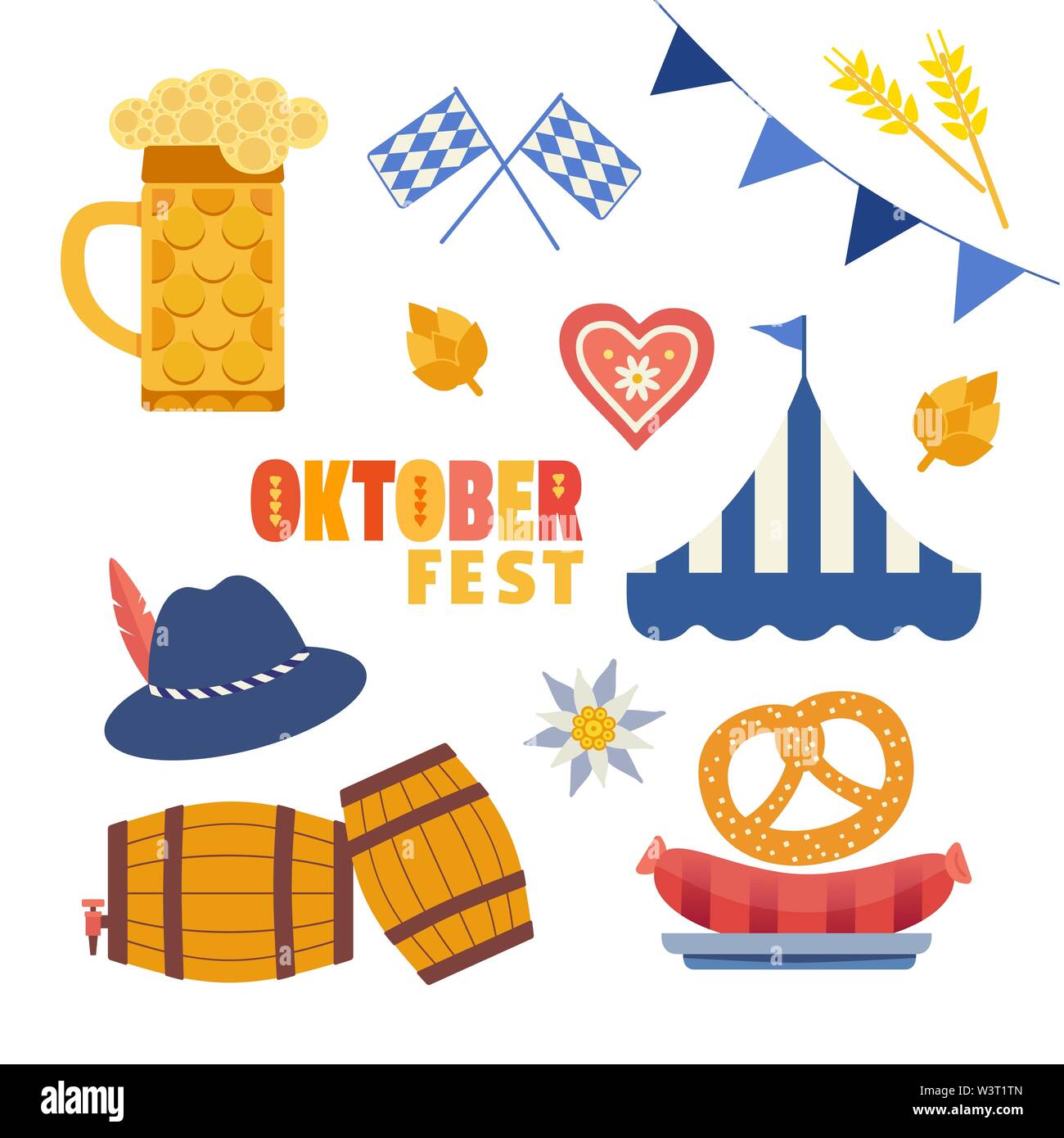 Oktoberfest hand drawn flat color vector icons set Stock Vector Image ...