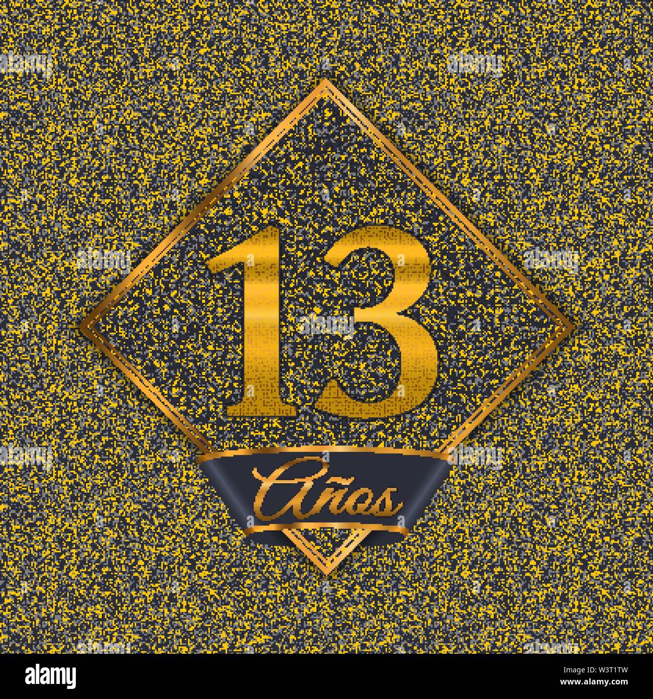 Spanish golden number thirteen years (13 years) celebration design ...