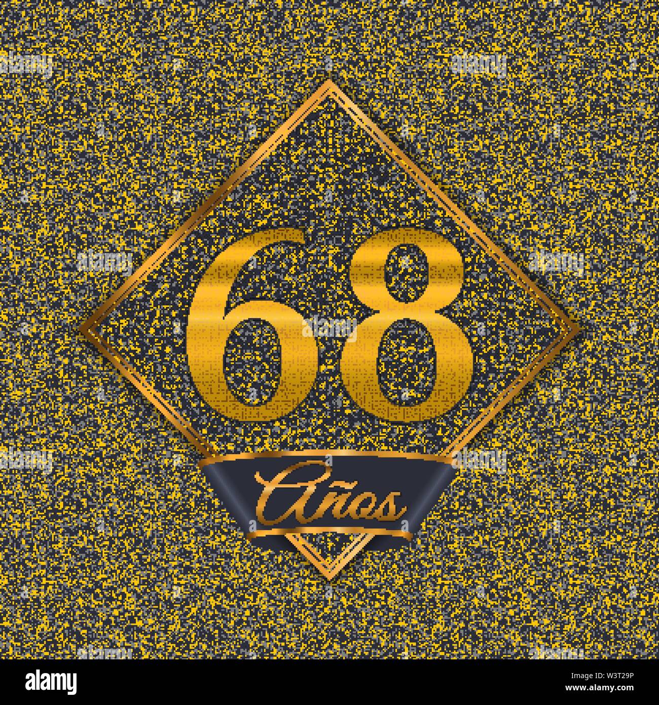 Spanish golden number sixty-eight years (68 years) celebration design ...