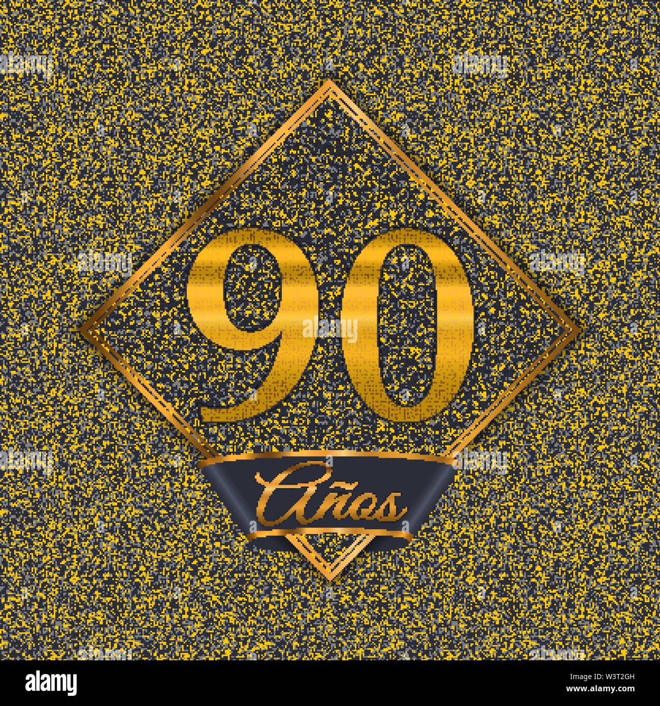 Spanish golden number ninety years (90 years) celebration design ...