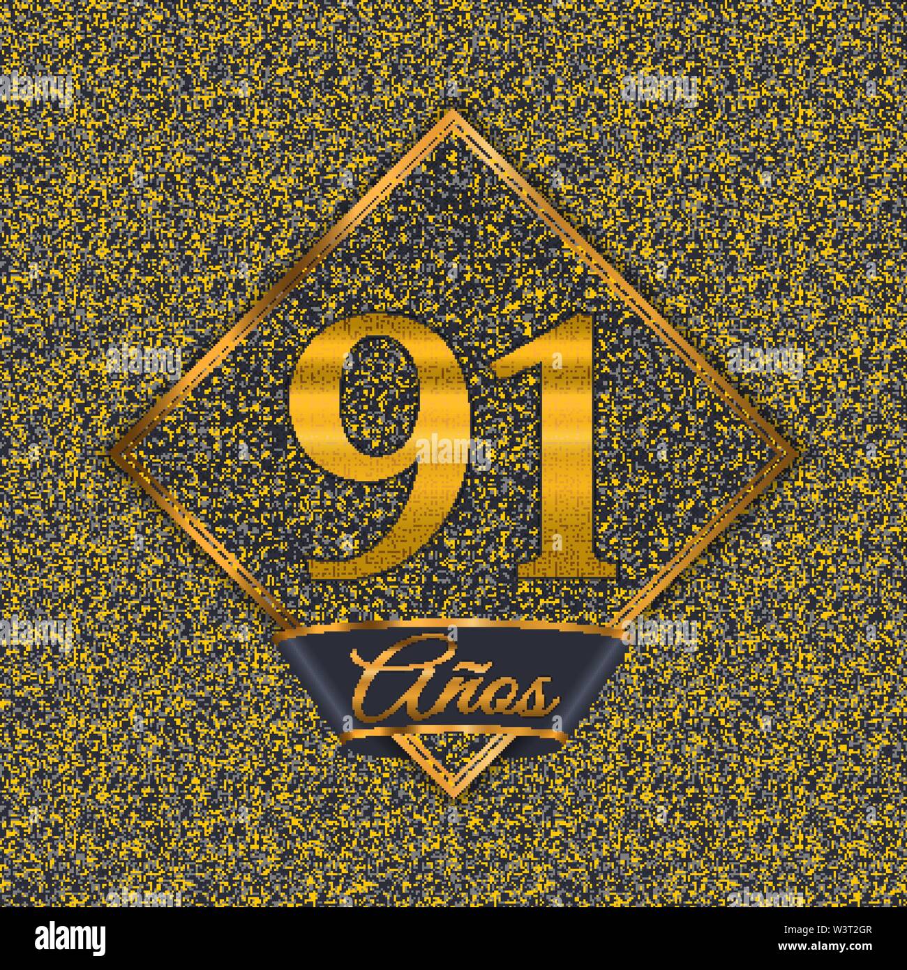 Spanish golden number ninety-one years (91 years) celebration design ...