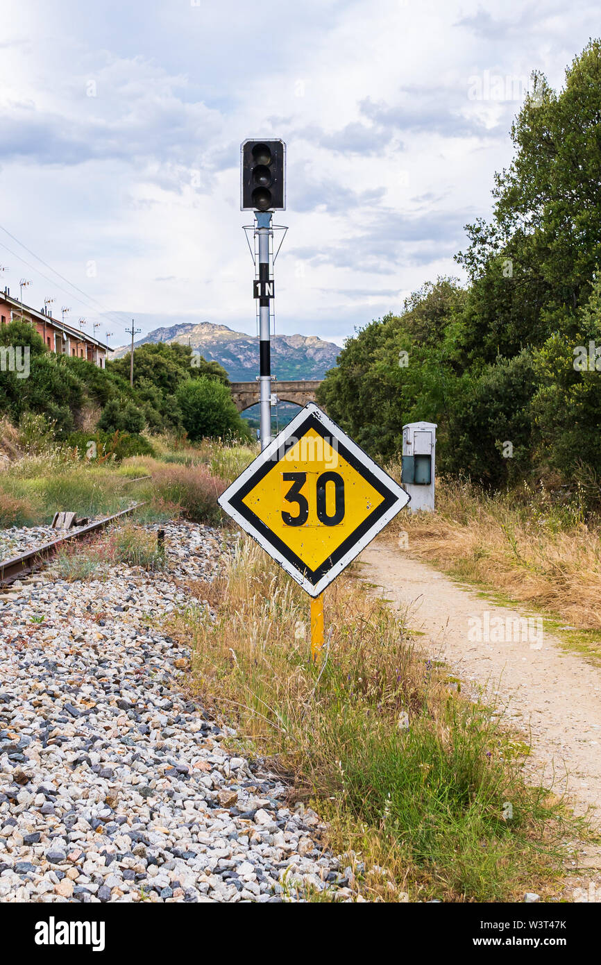 Old train signal on abandoned railroad Stock Photo - Alamy