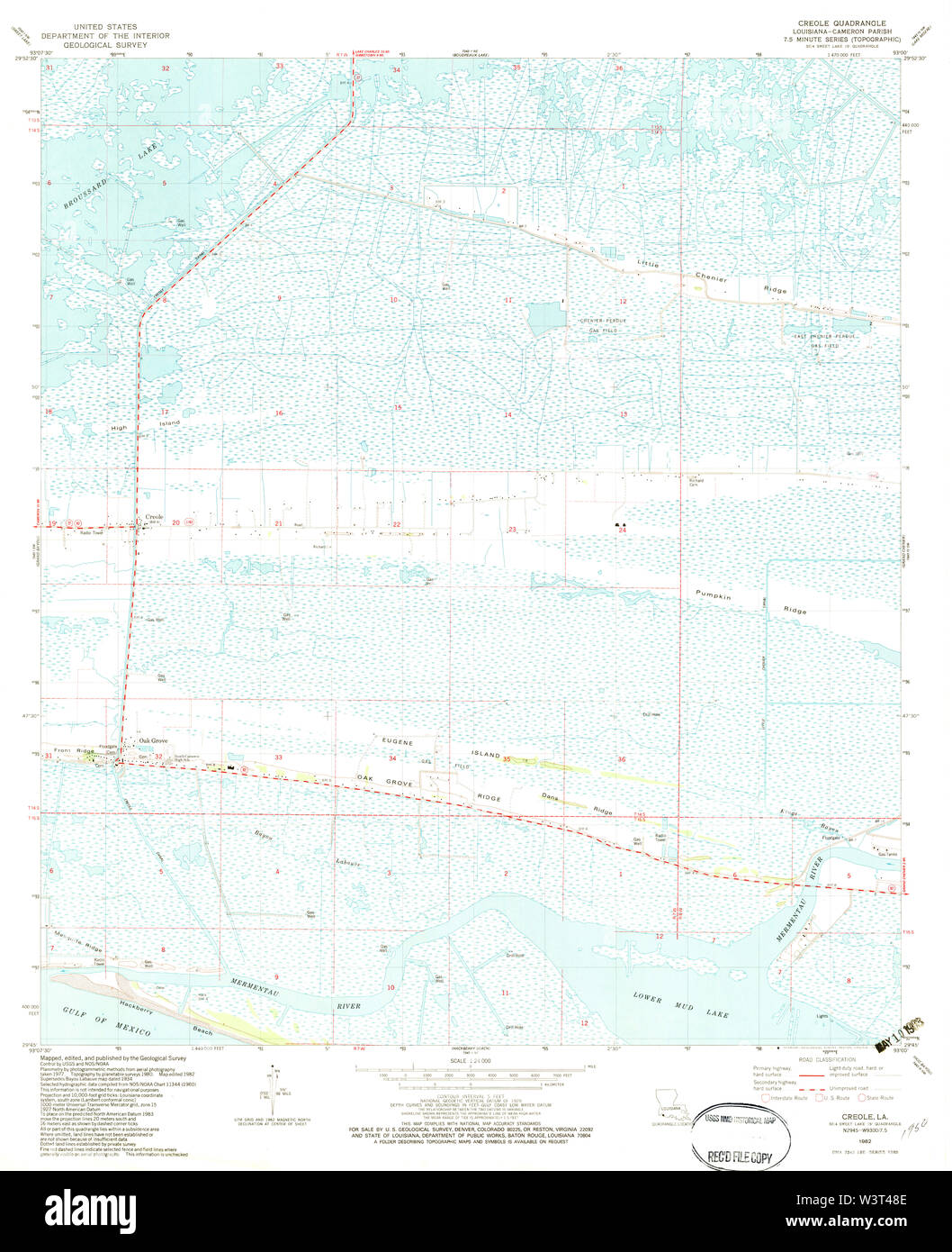 USGS TOPO Map Louisiana LA Creole 331773 1982 24000 Restoration Stock ...
