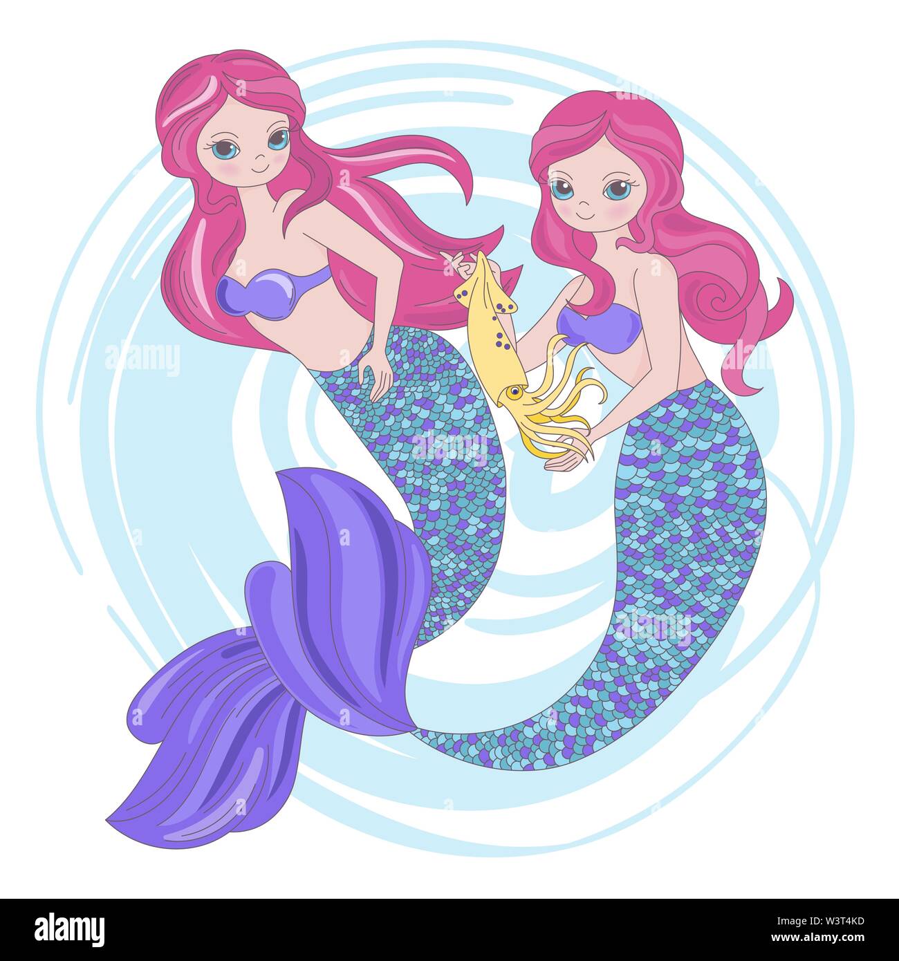 MERMAID SQUID Sea Princess Animals Underwater Cartoon Ocean Summer ...