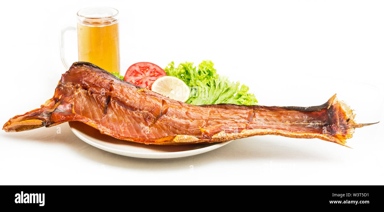 Smoked half of salmon carcass , appetizer for beer Stock Photo - Alamy