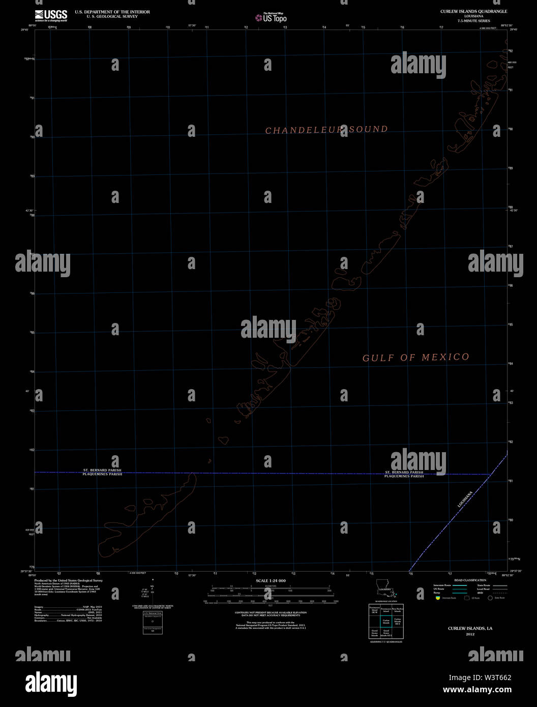 USGS TOPO Map Louisiana LA Curlew Islands 20120405 TM Inverted ...