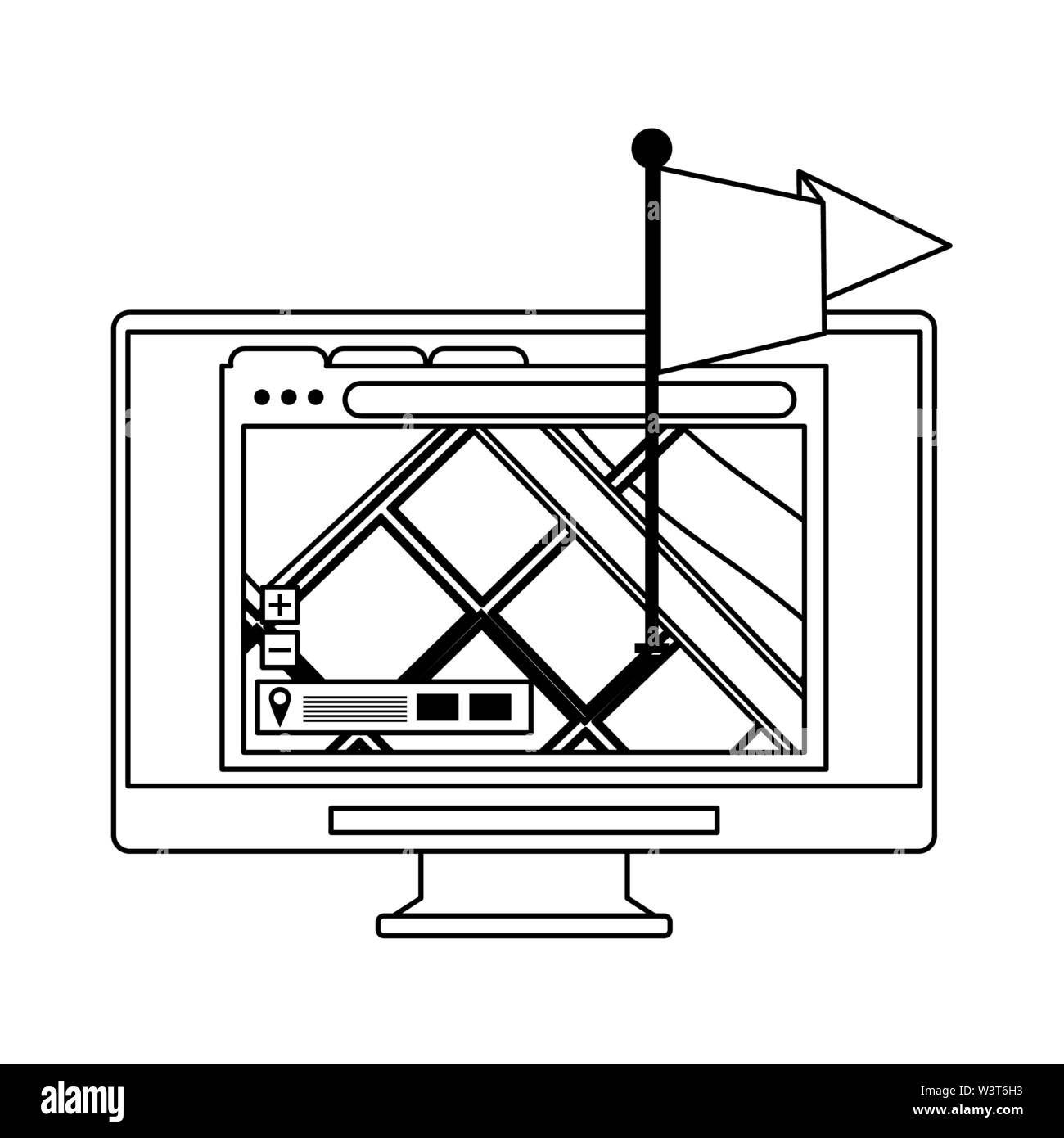 computer screen technology hardware cartoon in black and white Stock ...