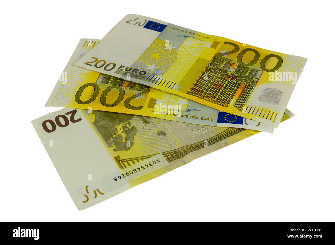 Two hundred Euros banknotes isolated on a white background Stock Photo ...