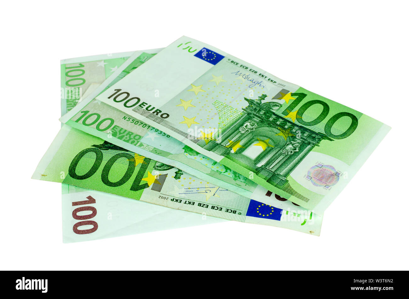 One hundred Euros banknotes isolated on a white background Stock Photo ...