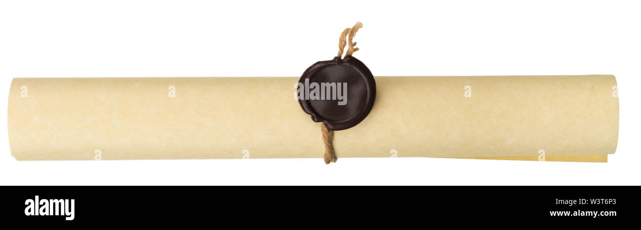 Ancient scroll with wax seal on white Stock Photo - Alamy