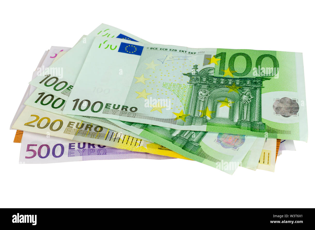Bunch of different EUR banknotes isolated on a white background Stock ...