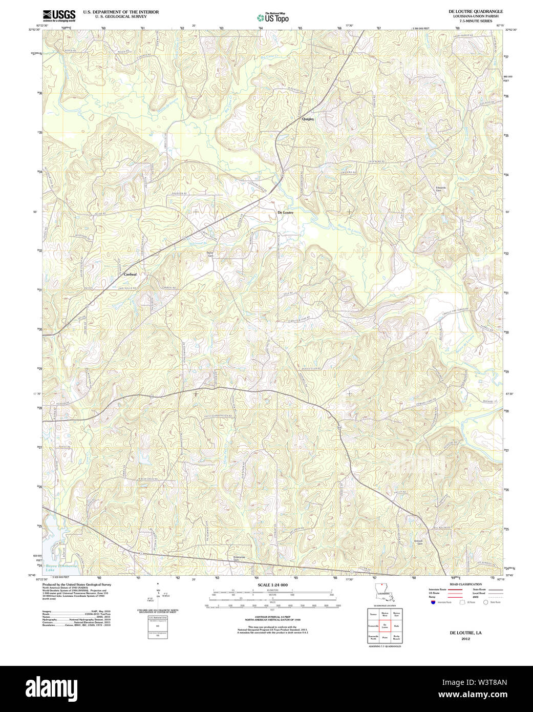 USGS TOPO Map Louisiana LA De Loutre 20120413 TM Restoration Stock ...