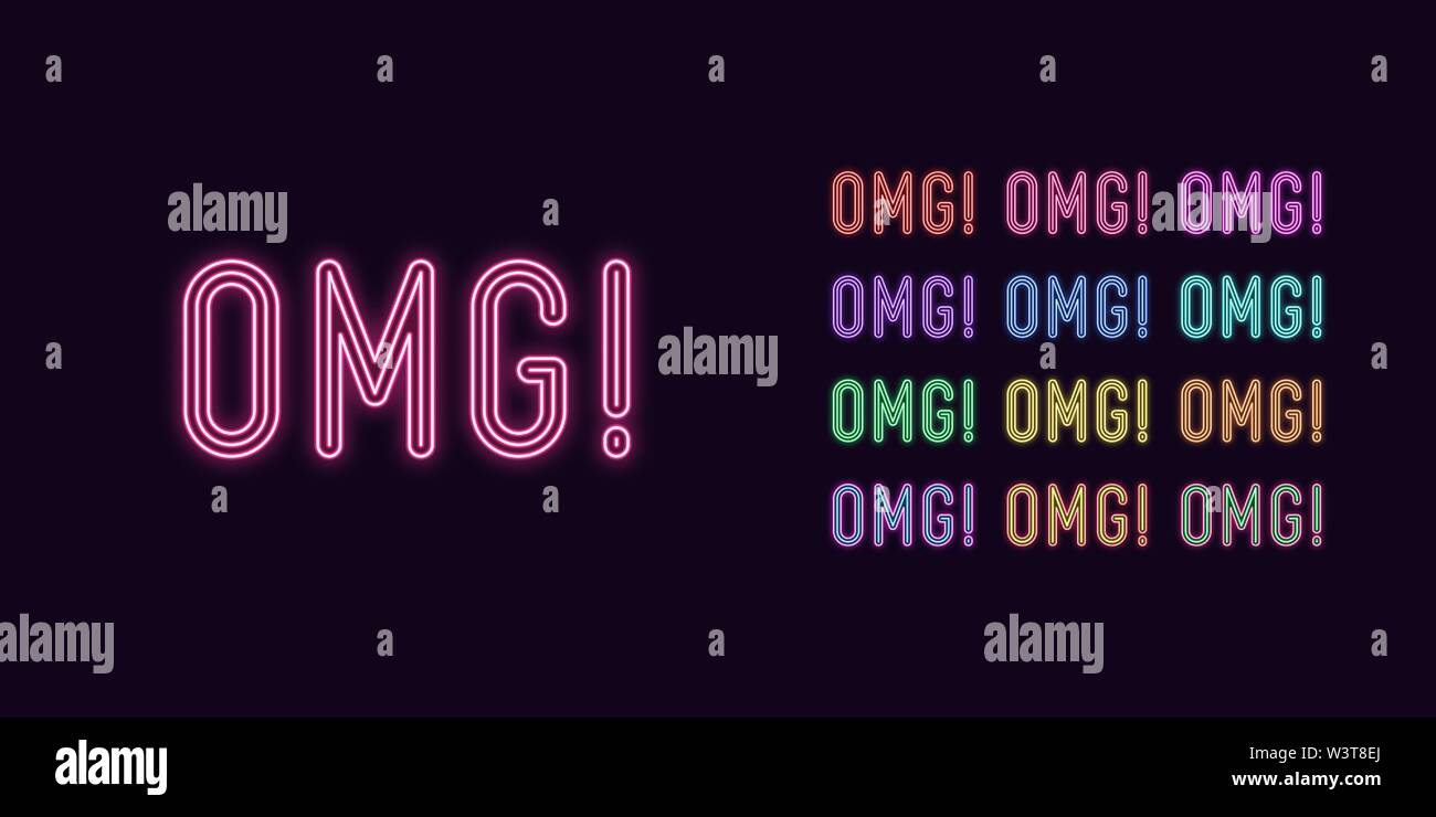 Neon text Omg, expressive Title. Set of glowing OMG word in Neon style ...