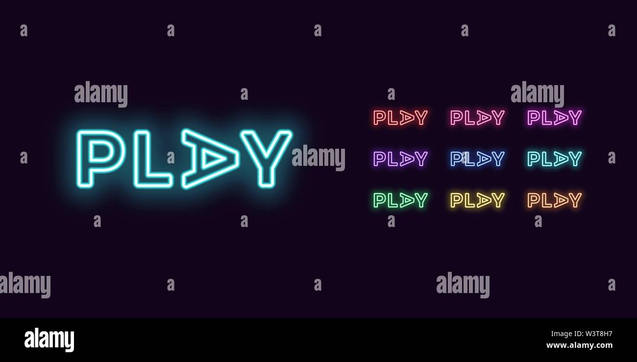 Neon text Play, expressive Title. Set of glowing Play word in Neon ...