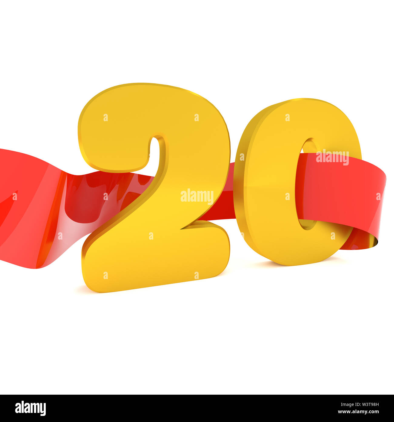 Big golden 20 with a red ribbon, 3d rendering Stock Photo - Alamy