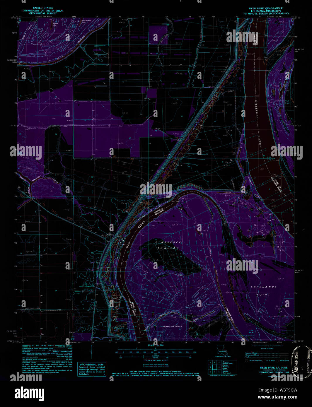 USGS TOPO Map Louisiana LA Deer Park 331811 1983 24000 Inverted ...