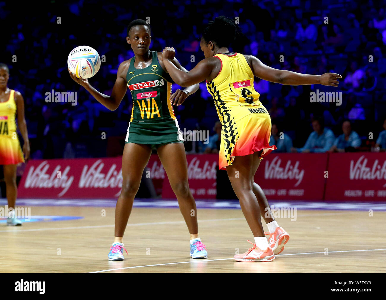 South Africa's Bongiwe Msomi (left) and Uganda's Ruth Meeme in action ...