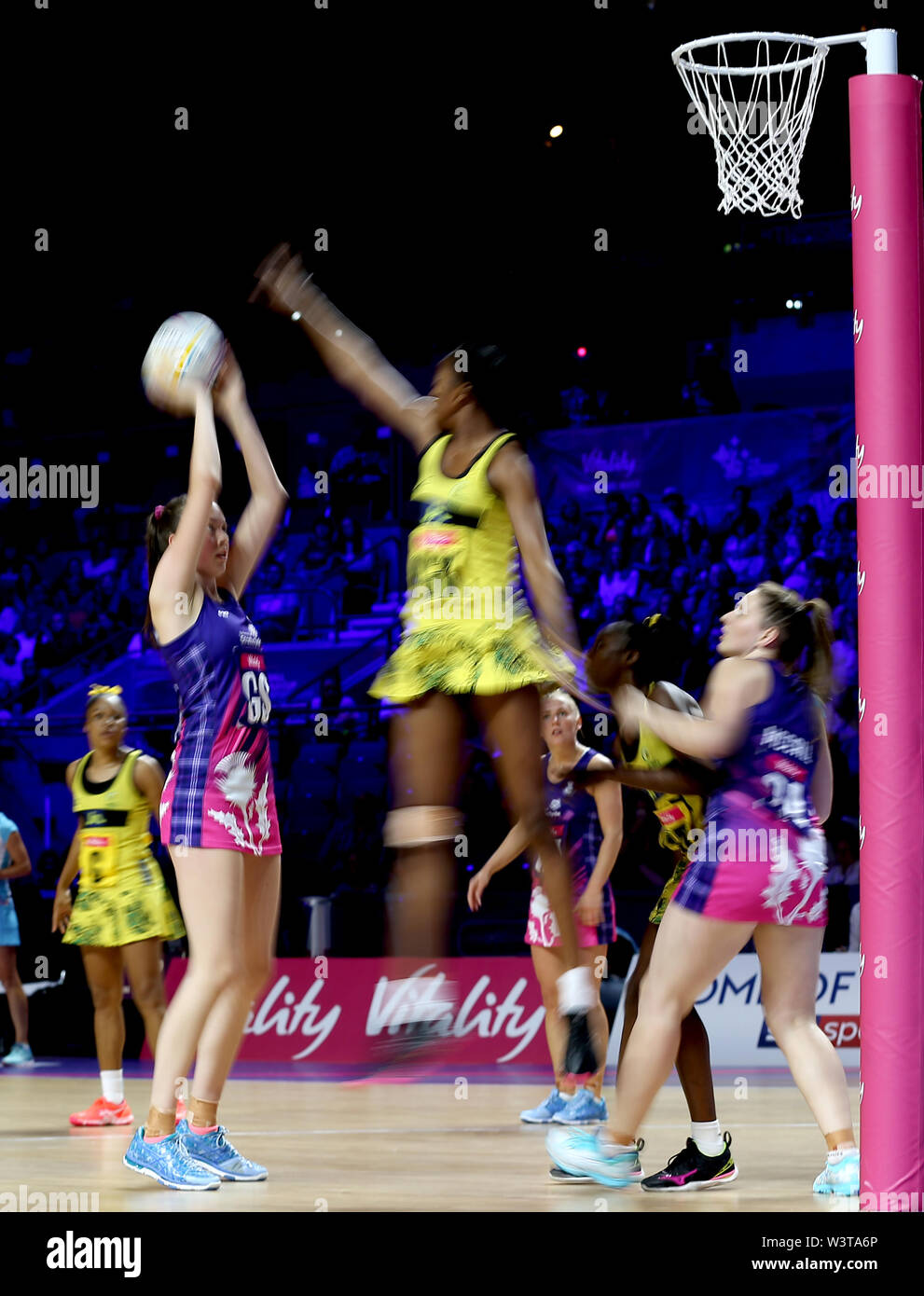 Scotland's Emma Barrie shoots towards the net during the Netball World ...