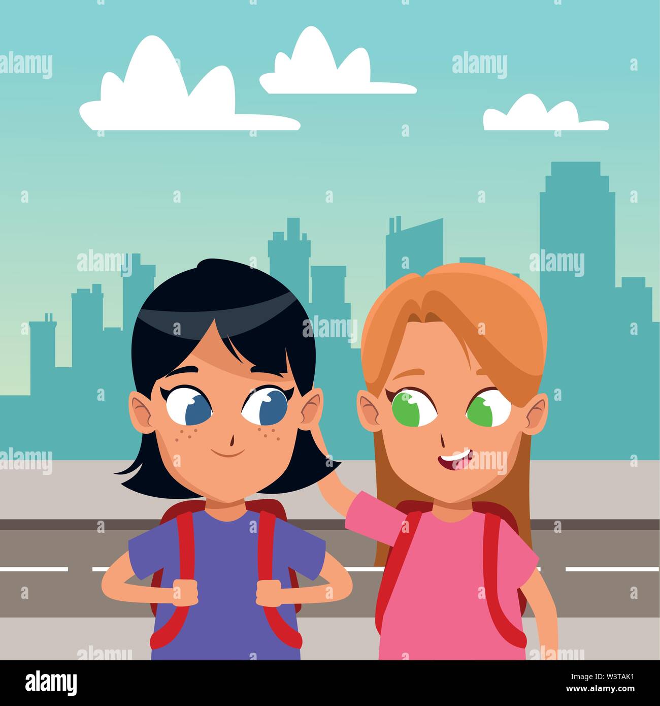 childhood adorable students girls cartoon Stock Vector Image & Art - Alamy