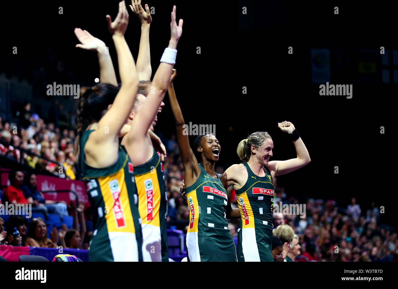 South Africa players celebrate at the end of the Netball World Cup ...