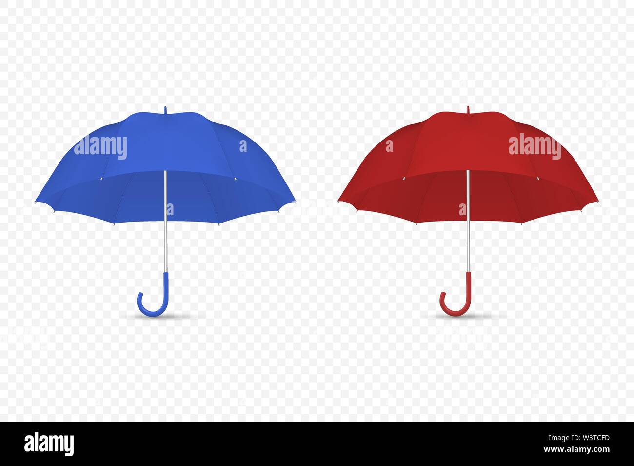 Vector 3d Realistic Render Blue and Red Blank Umbrella Icon Set Closeup Isolated on Transparent ...