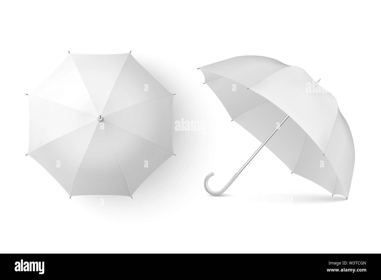 Vector 3d Realistic Render White Blank Umbrella Icon Set Closeup Isolated on White Background ...