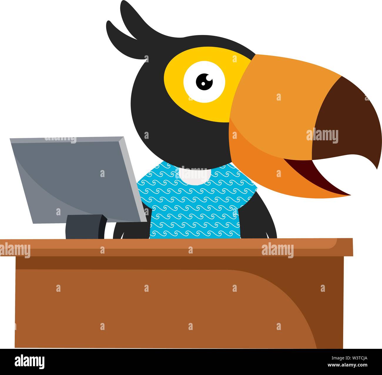 Bird working on pc, illustration, vector on white background Stock ...