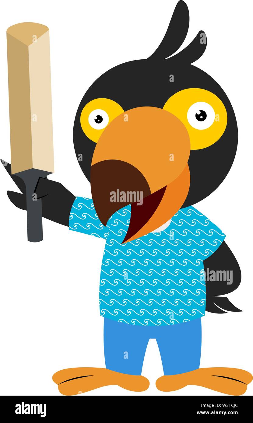 Bird with cricket bat, illustration, vector on white background Stock ...