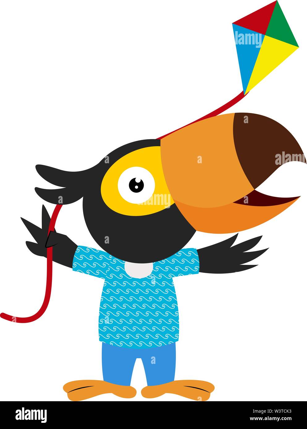 Bird with flying kite, illustration, vector on white background Stock ...