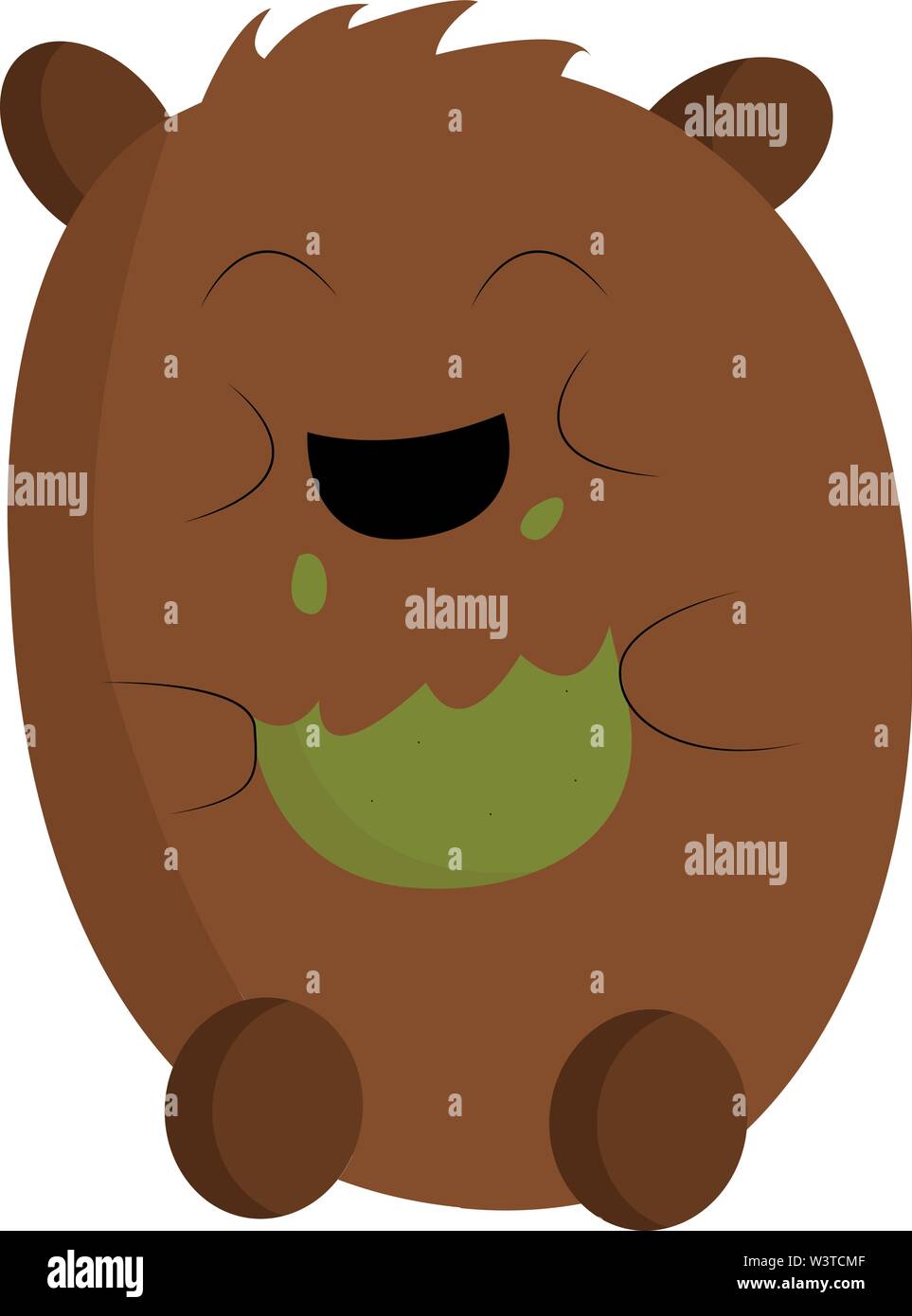 A brown bear eating a green cookies, vector, color drawing or ...