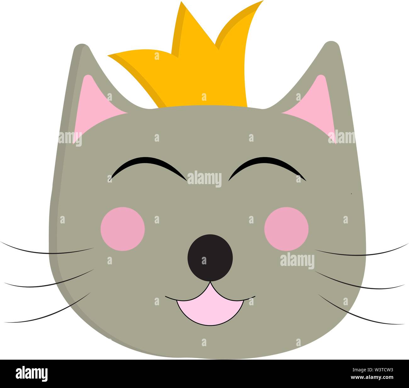 A happy cat with a rosy cheeks and golden crown, vector, color drawing ...