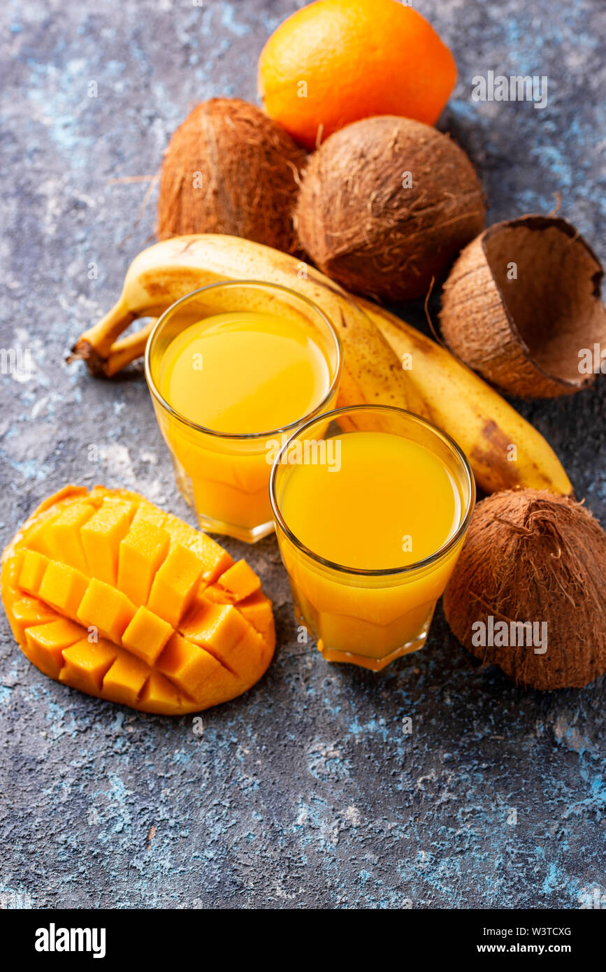Fresh tropical mix fruit juice Stock Photo - Alamy