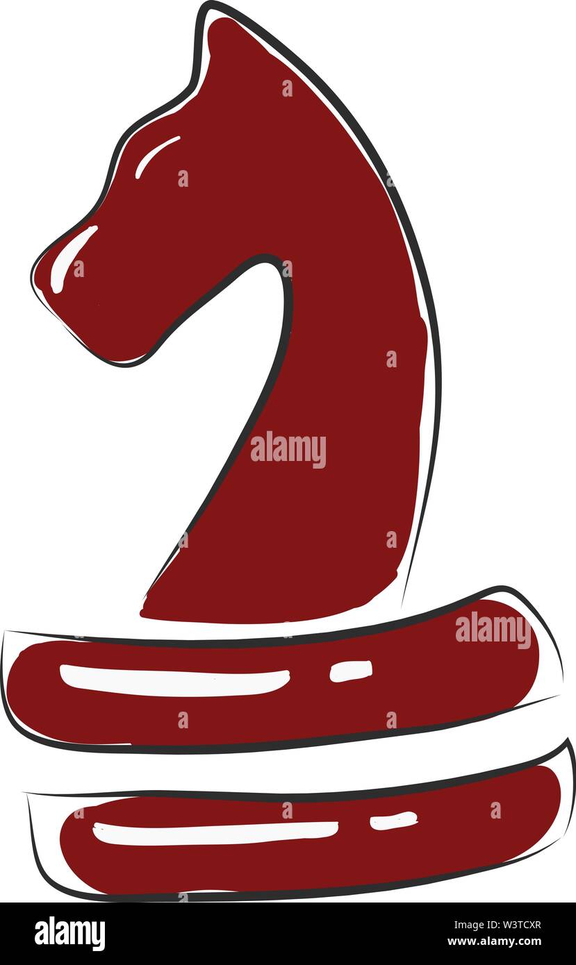 A red piece of a chess knight, vector, color drawing or illustration ...