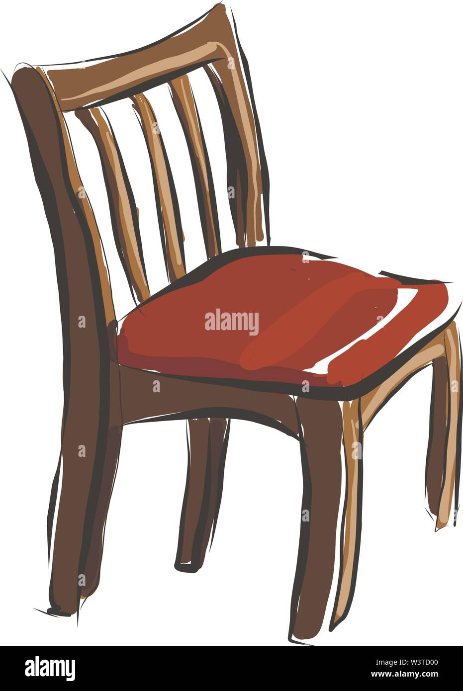 A wooden comfortable chair with a red seat, vector, color drawing or ...