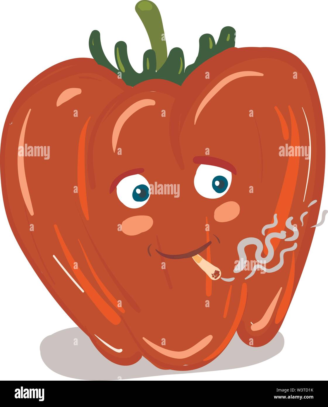 A cartoon of a red pepper with a cigarette in his mouth, vector, color ...