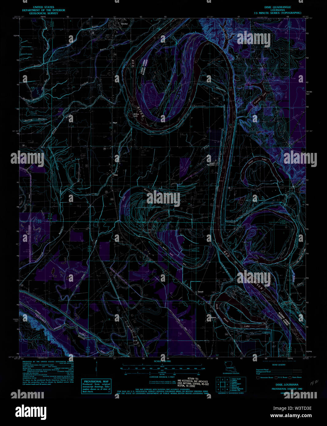 USGS TOPO Map Louisiana LA Dixie 331840 1982 24000 Inverted Restoration ...
