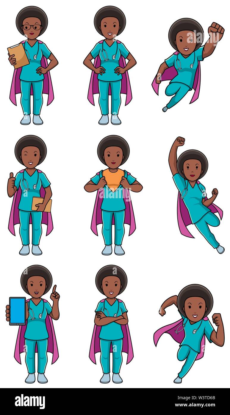 Super Nurse African Female Set Stock Vector Image & Art - Alamy