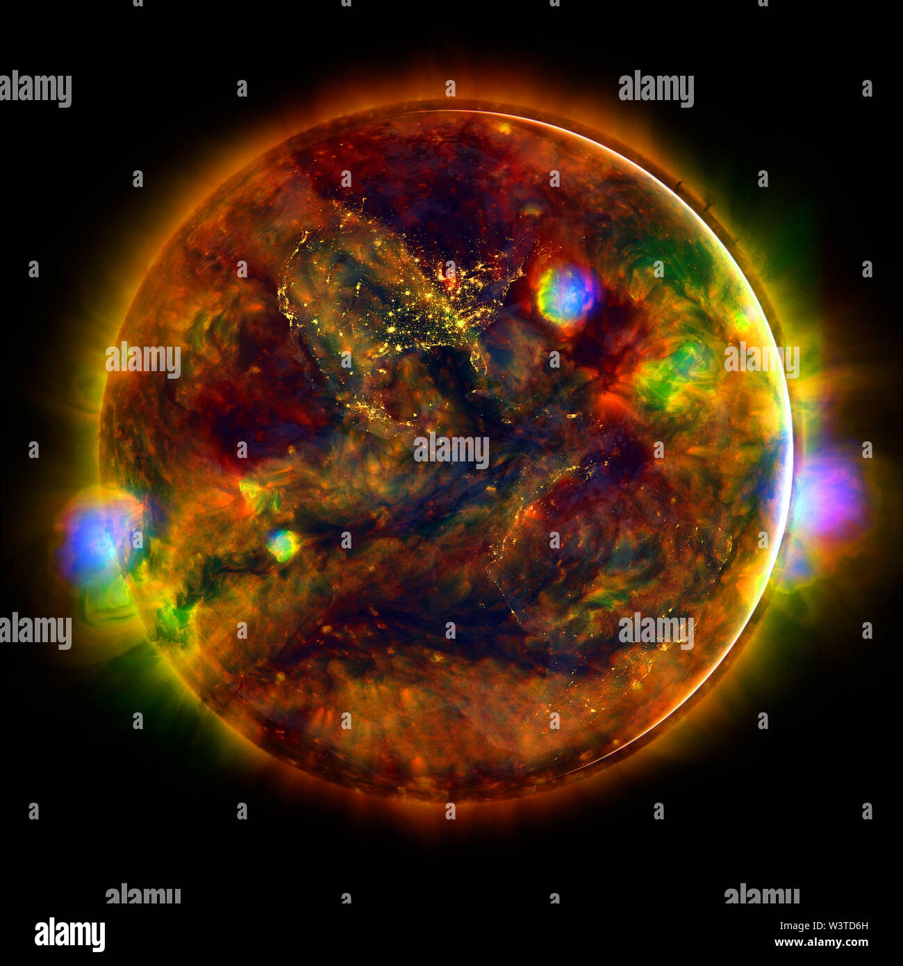 Extremely hot star. Flaring of Sun. Beauty of endless universe ...