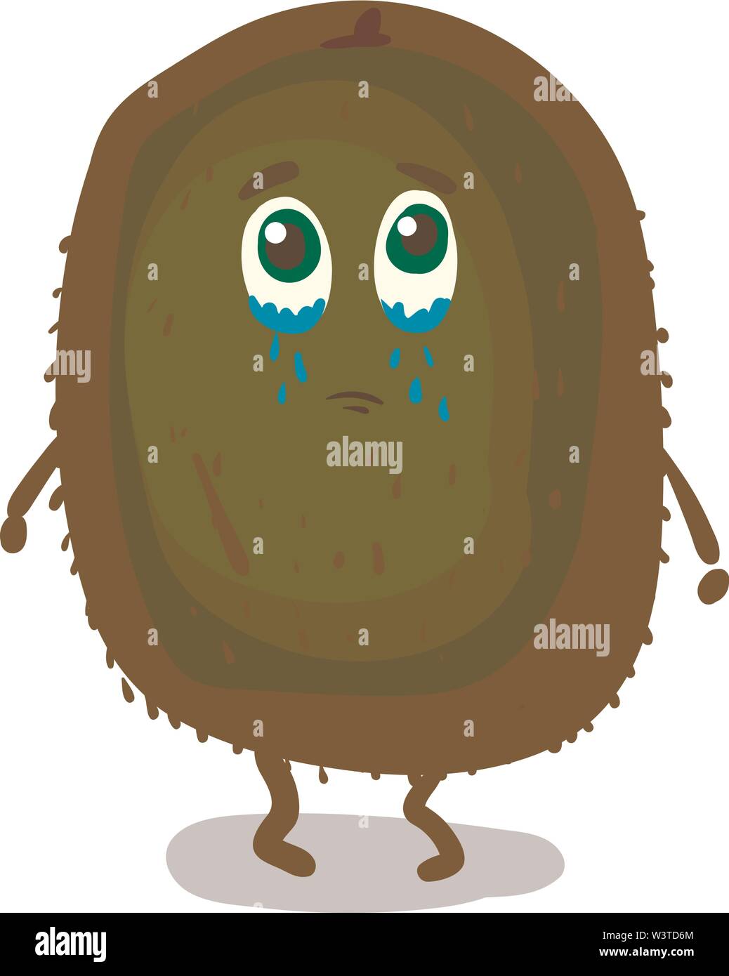 A cartoon of a kiwi fruit crying with green eyes, vector, color drawing ...