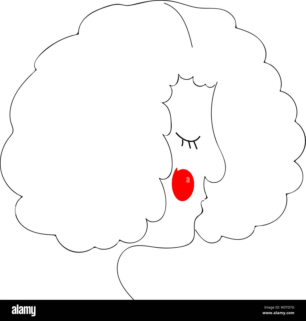 A curly girl with red cheek, vector, color drawing or illustration ...