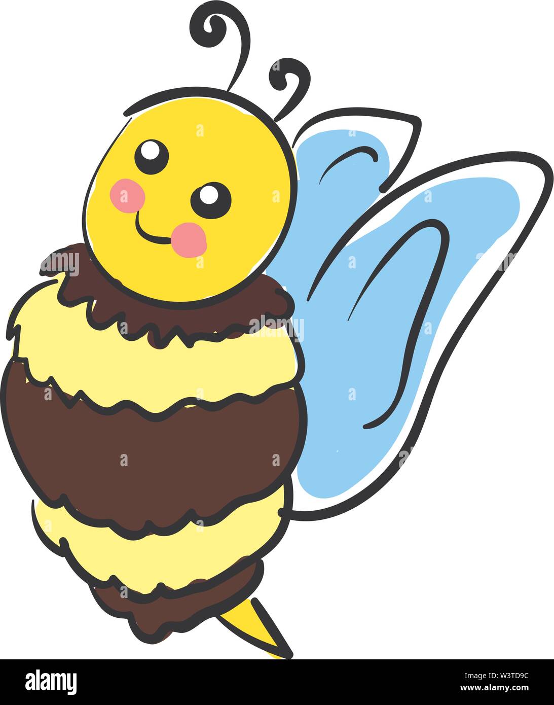 A cute baby bee with rosy cheeks, vector, color drawing or illustration ...