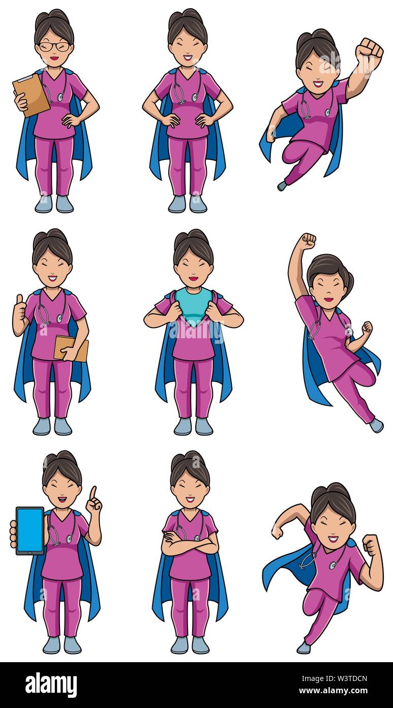 Super Nurse Asian Female Set Stock Vector Image & Art - Alamy