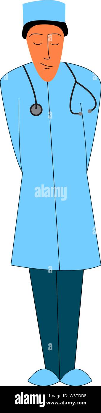 A male doctor in a blue uniform with a stethoscope, vector, color ...