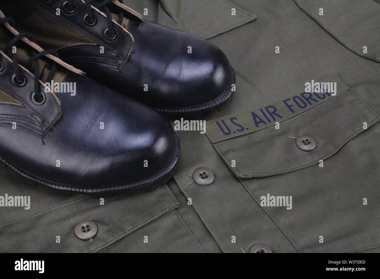 U.S. AIR FORCE olive green uniform with boots background Stock Photo ...