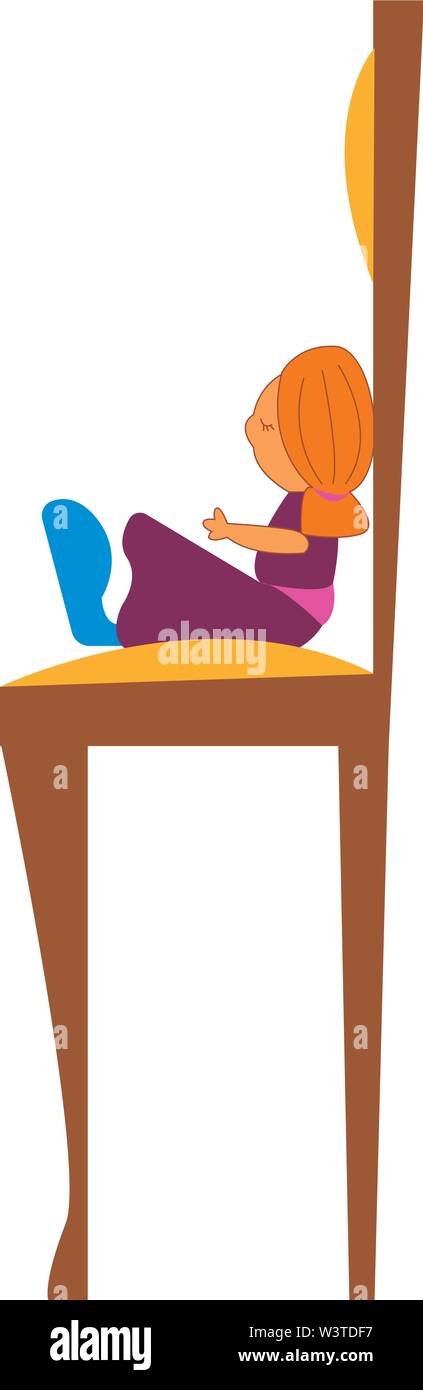 A doll with a purple dress sitting on the chair, vector, color drawing ...