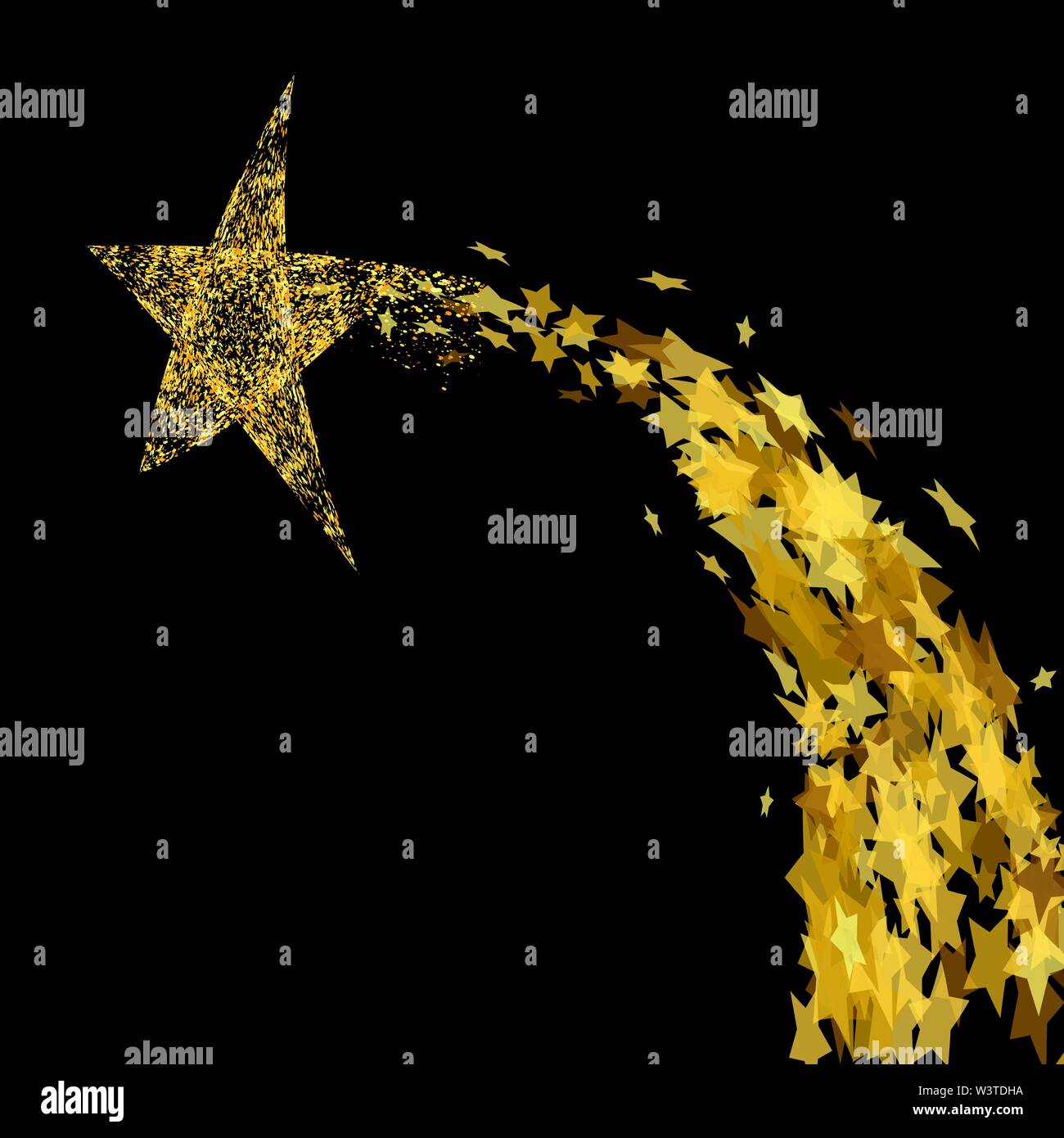 Gold Stars Isolated on Black Background. Yellow Starry Pattern Stock ...