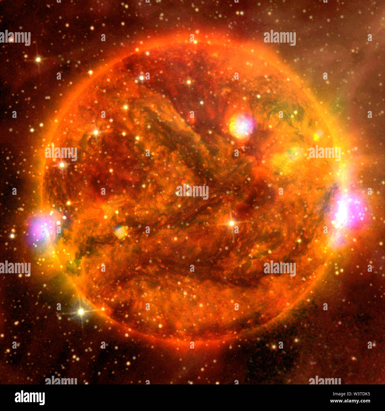 Extremely hot star. Flaring of Sun. Beauty of endless universe ...